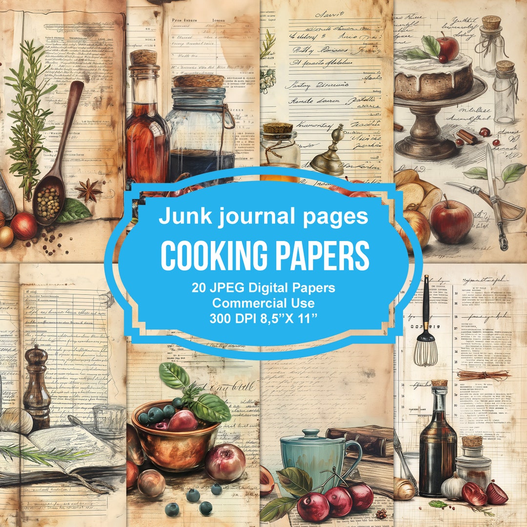 20 Vintage Cooking Junk Journal Pages, Digital Scrapbook Paper ...