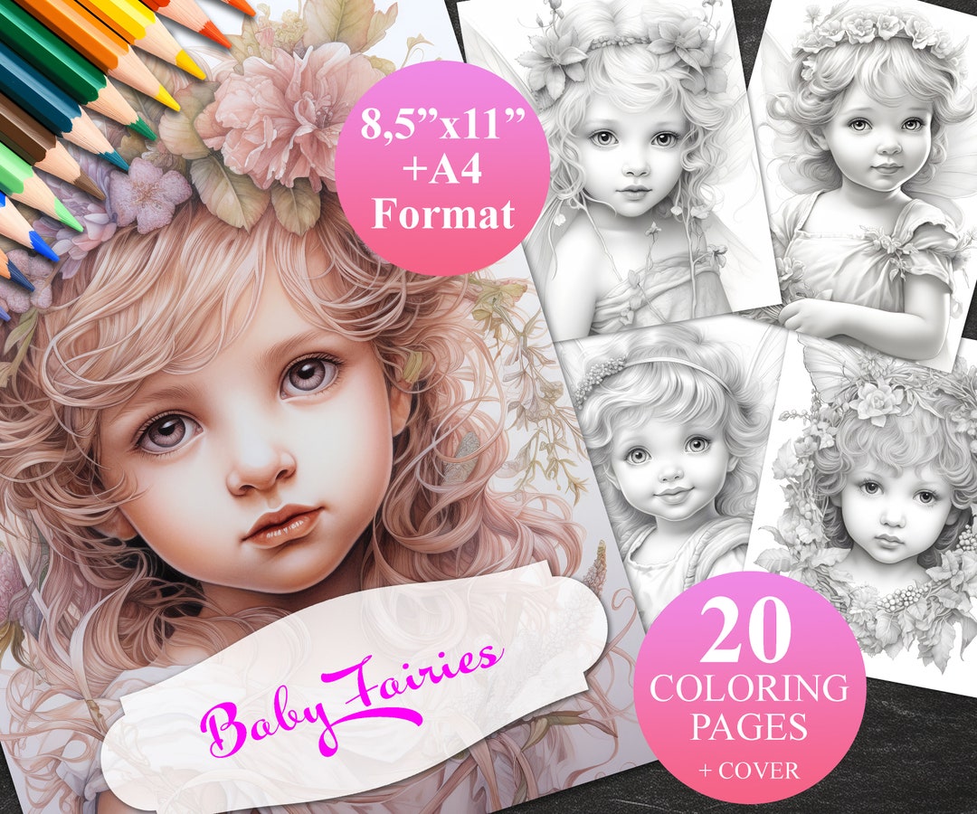 20 Cute Baby Fairies Coloring Pages + Cover, Printable Adult Coloring ...