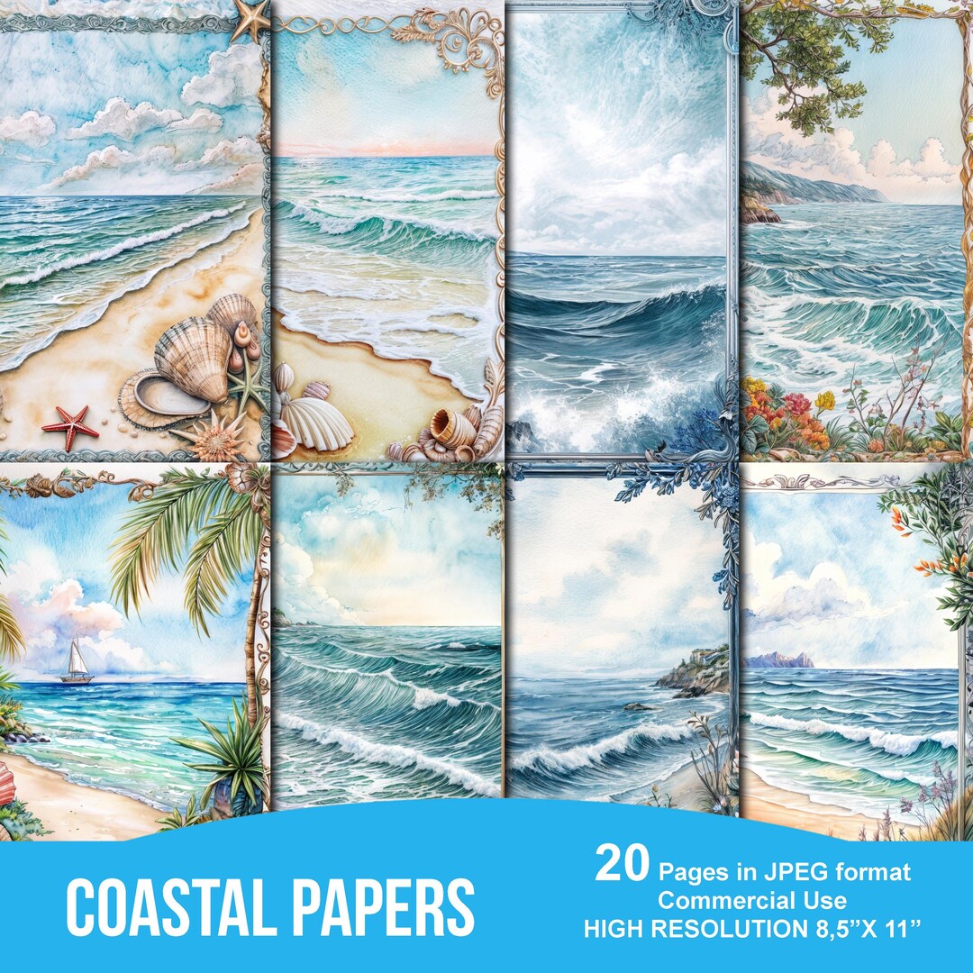 Coastal Junk Journal Kit, Journal Pages, Papers, Ephemera, Beach ...