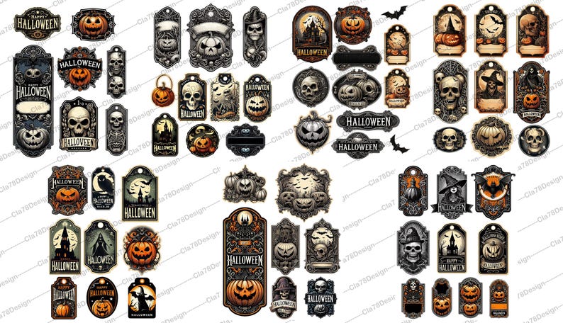 Halloween Tags and Labels Printable, Vintage Skull and Pumpkin Tags for ...
