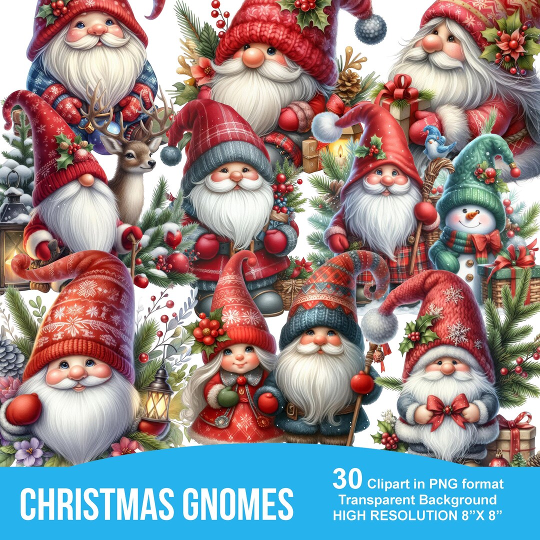 Watercolor Christmas Gnomes Clipart Set: Red & White Winter ...