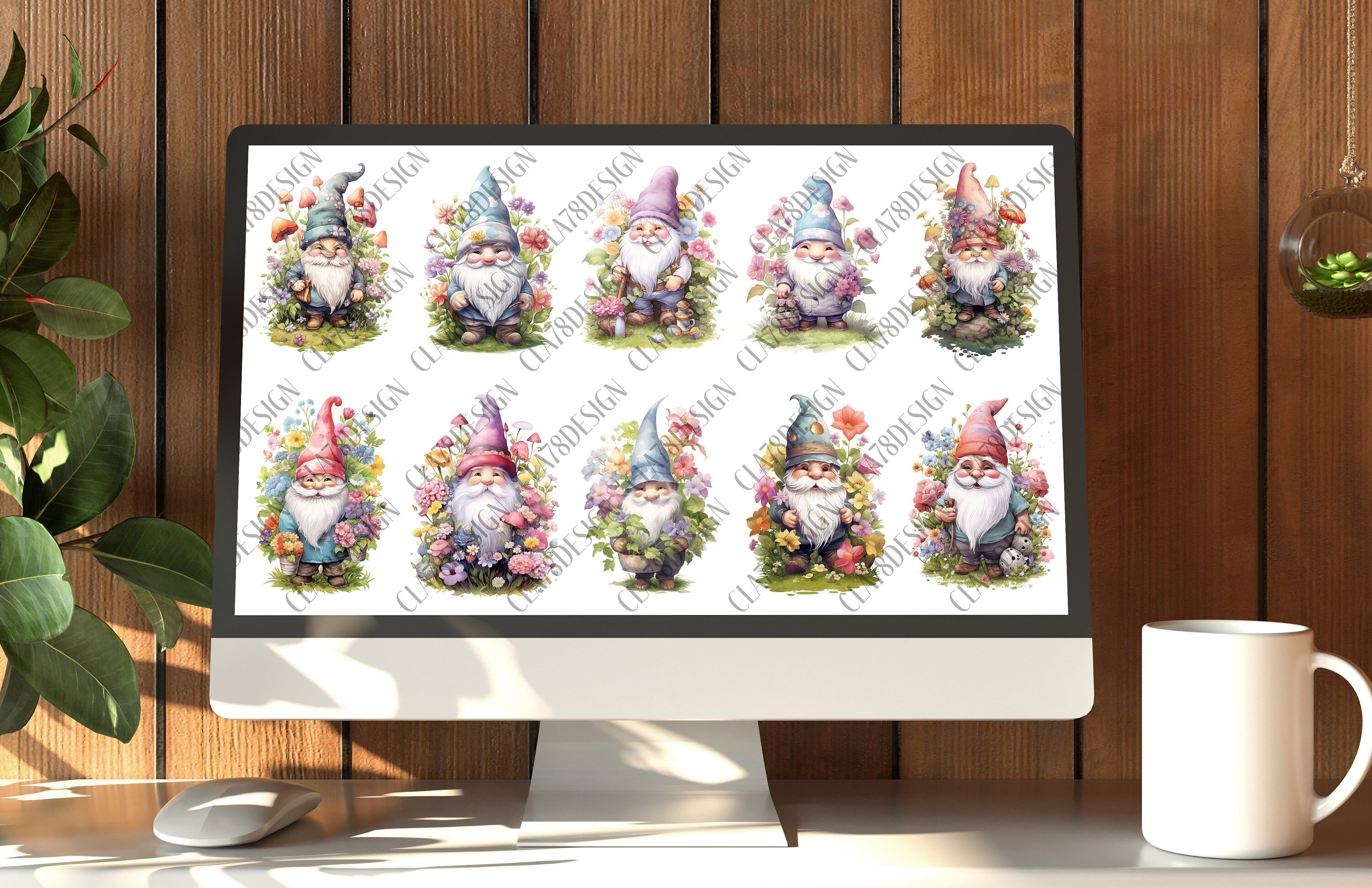 10 Grayscale Cute Gnomes Coloring Book, Printable Adult Coloring Pages ...