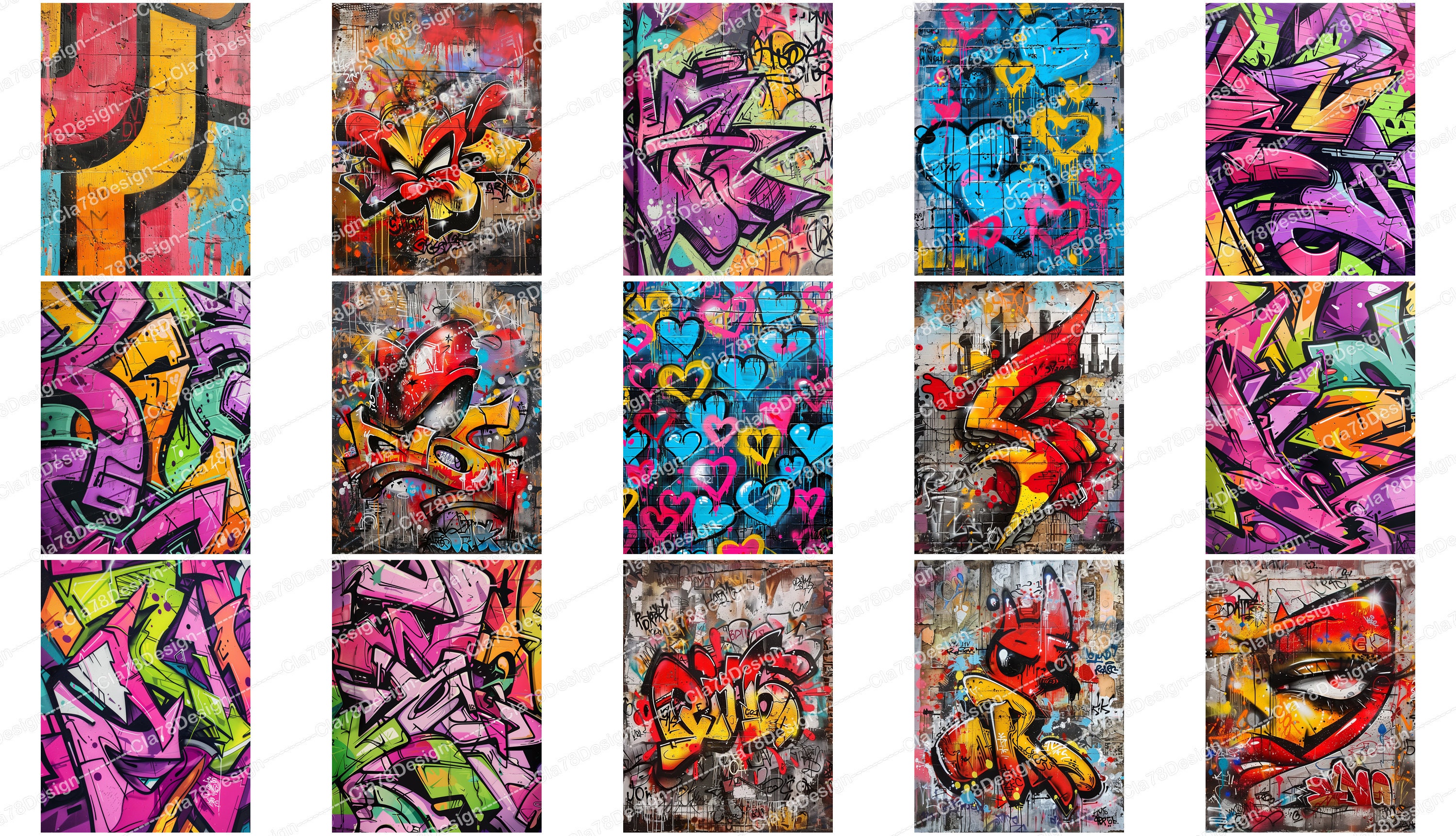 Urban Wall Textures Digital Paper, Graffiti Brick Wall, Digital Paper ...