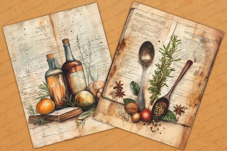 20 Vintage Cooking Junk Journal Pages, Digital Scrapbook Paper ...