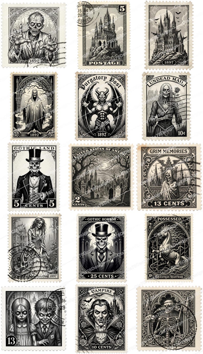 Gothic Horror Digital Stamps, Vintage Halloween Ephemera, Spooky Junk ...