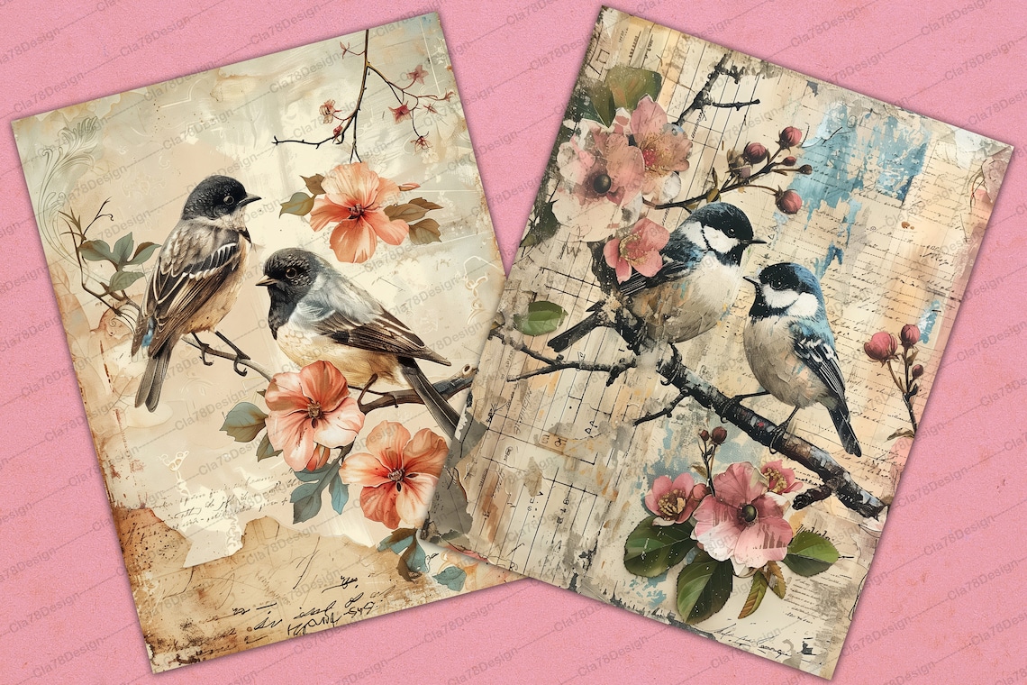 Bird Garden Junk Journal Pages, Bird Ephemera, Scrapbook Printable ...