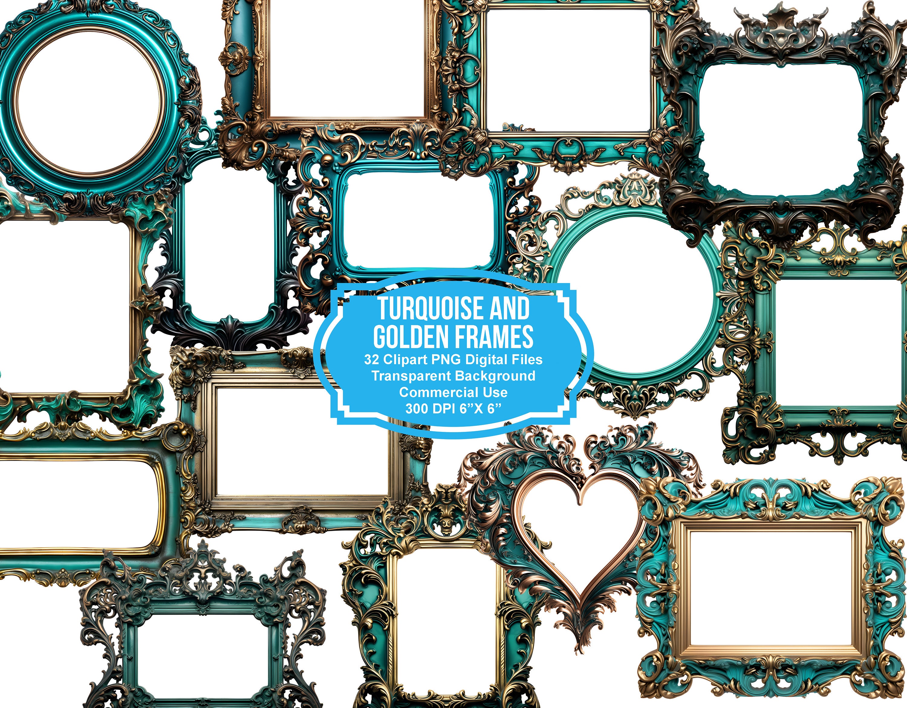 Turquoise Frames Clipart - Rococo and Baroque Vintage Clip Art Graphics ...