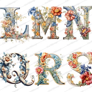 26 Floral Letters Clipart 5" X 5" - Transparent Background Digital ...