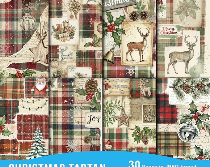 Tartan Plaid Digital Paper, Seamless Christmas Plaid Patterns, Red ...