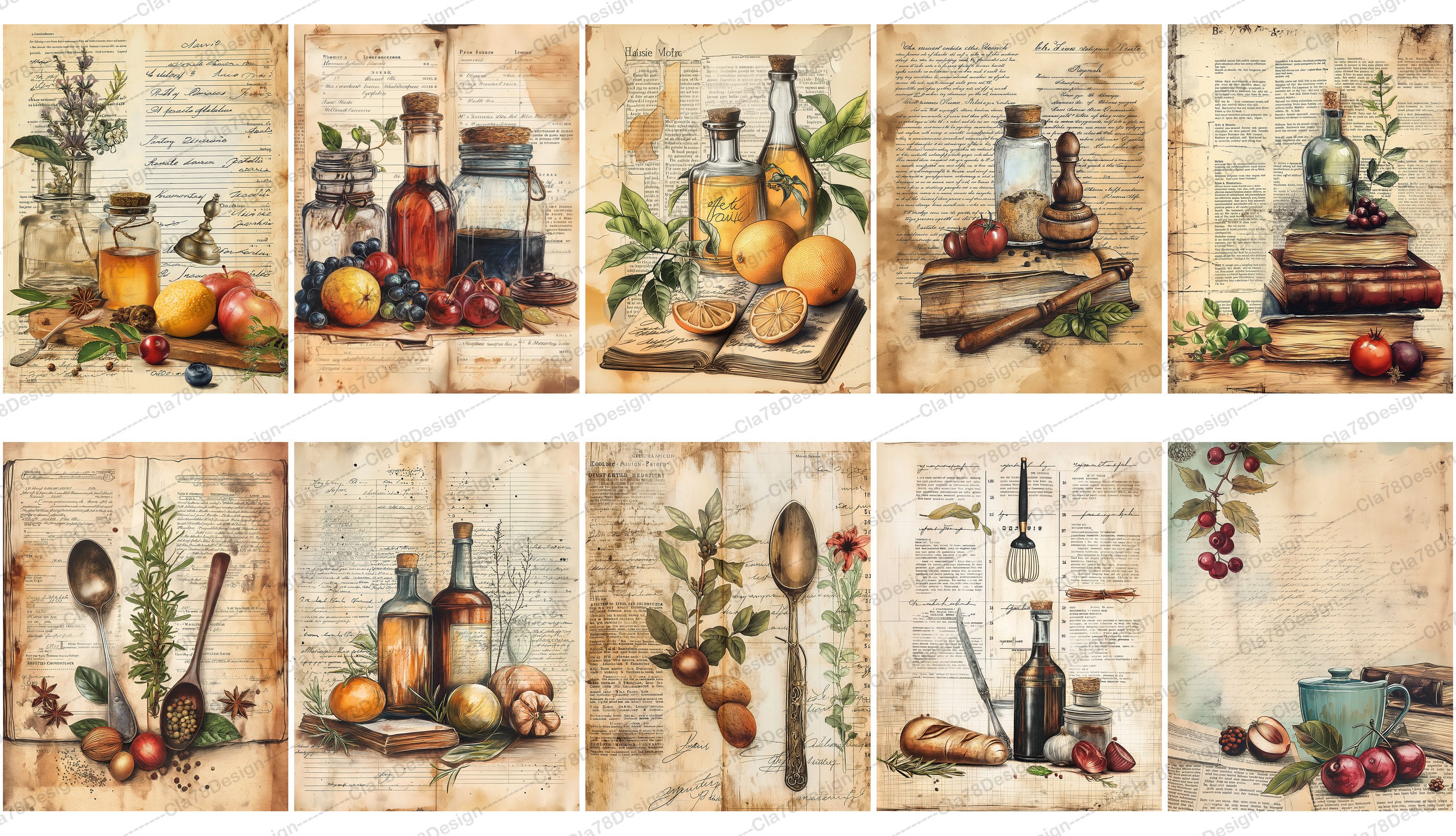 20 Vintage Cooking Junk Journal Pages, Digital Scrapbook Paper ...