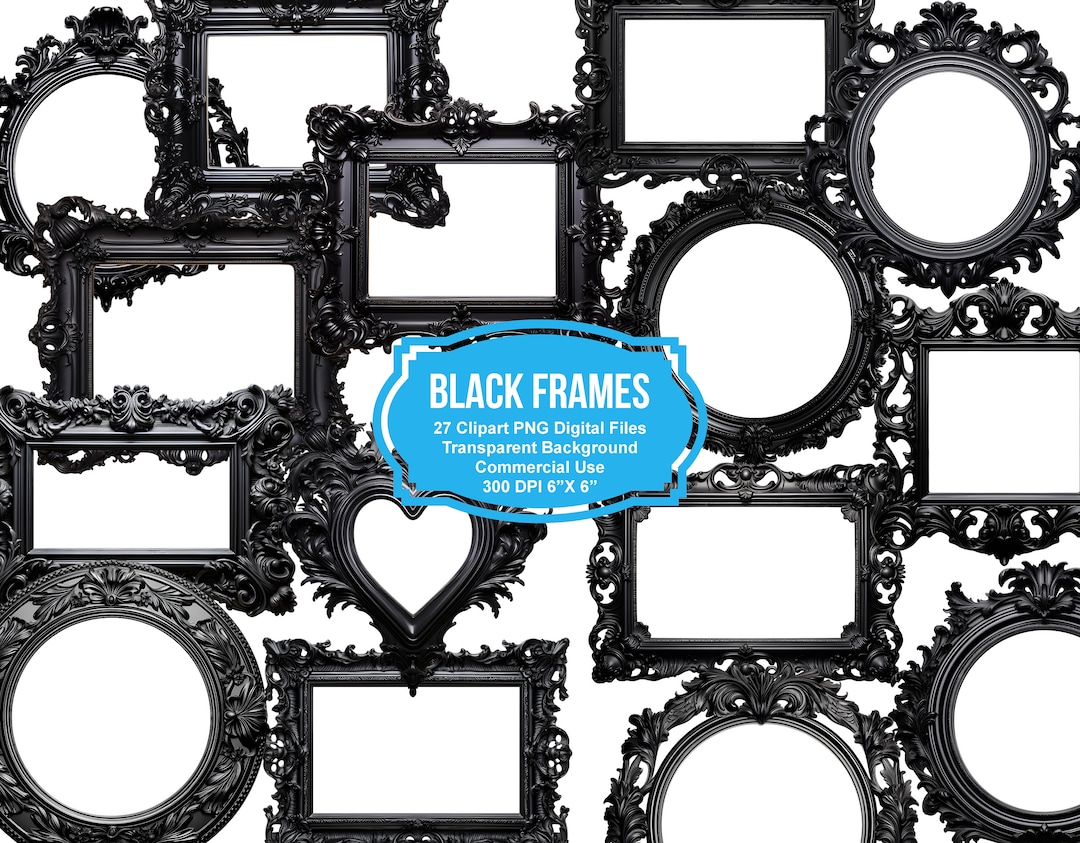 Black Frames Clipart - Rococo and Baroque Vintage Clip Art Graphics for ...