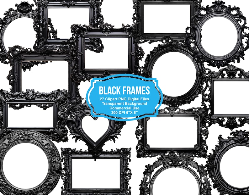 Black Frames Clipart - Rococo and Baroque Vintage Clip Art Graphics for ...