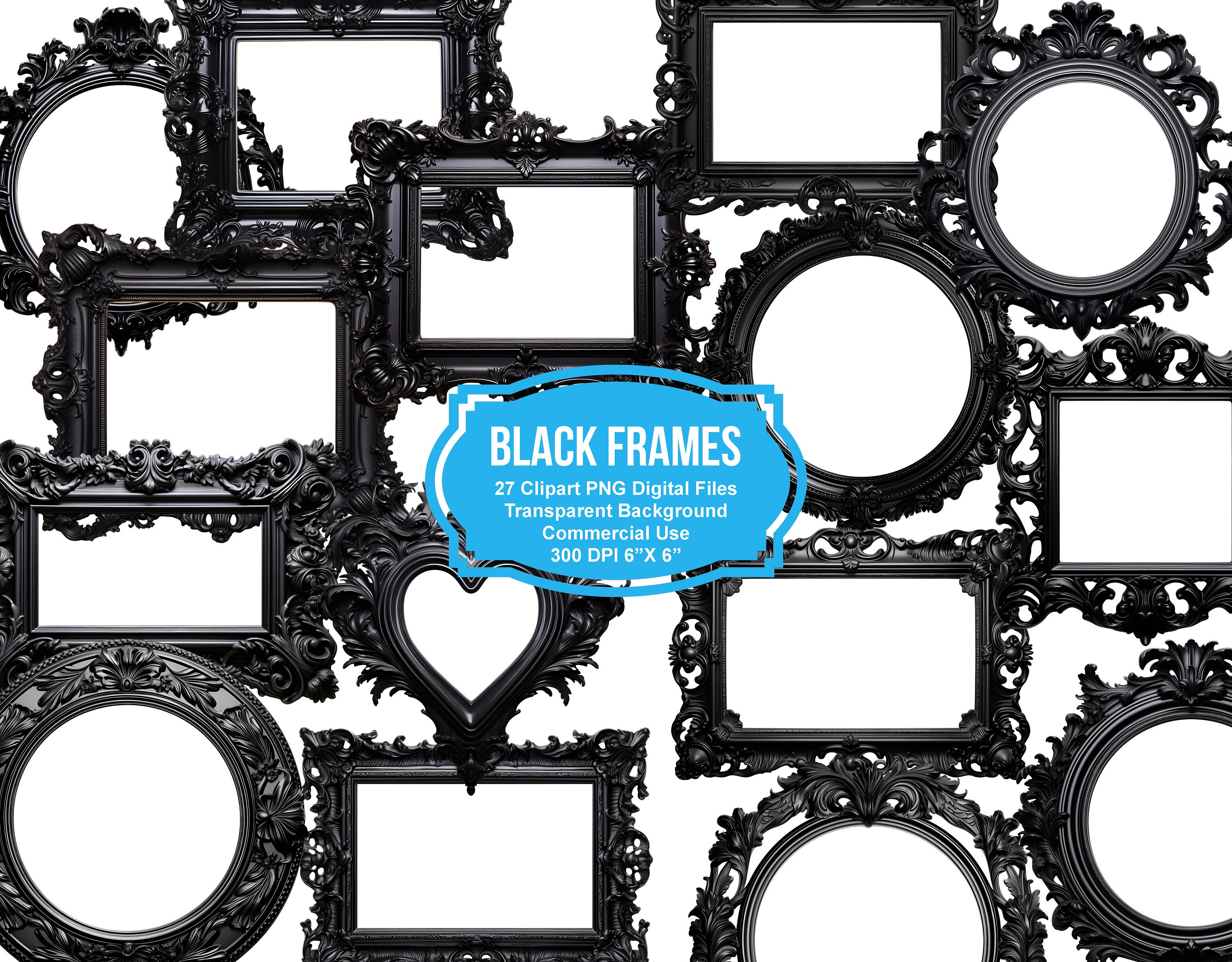 Black Frames Clipart Rococo and Baroque Vintage Clip Art Graphics for ...