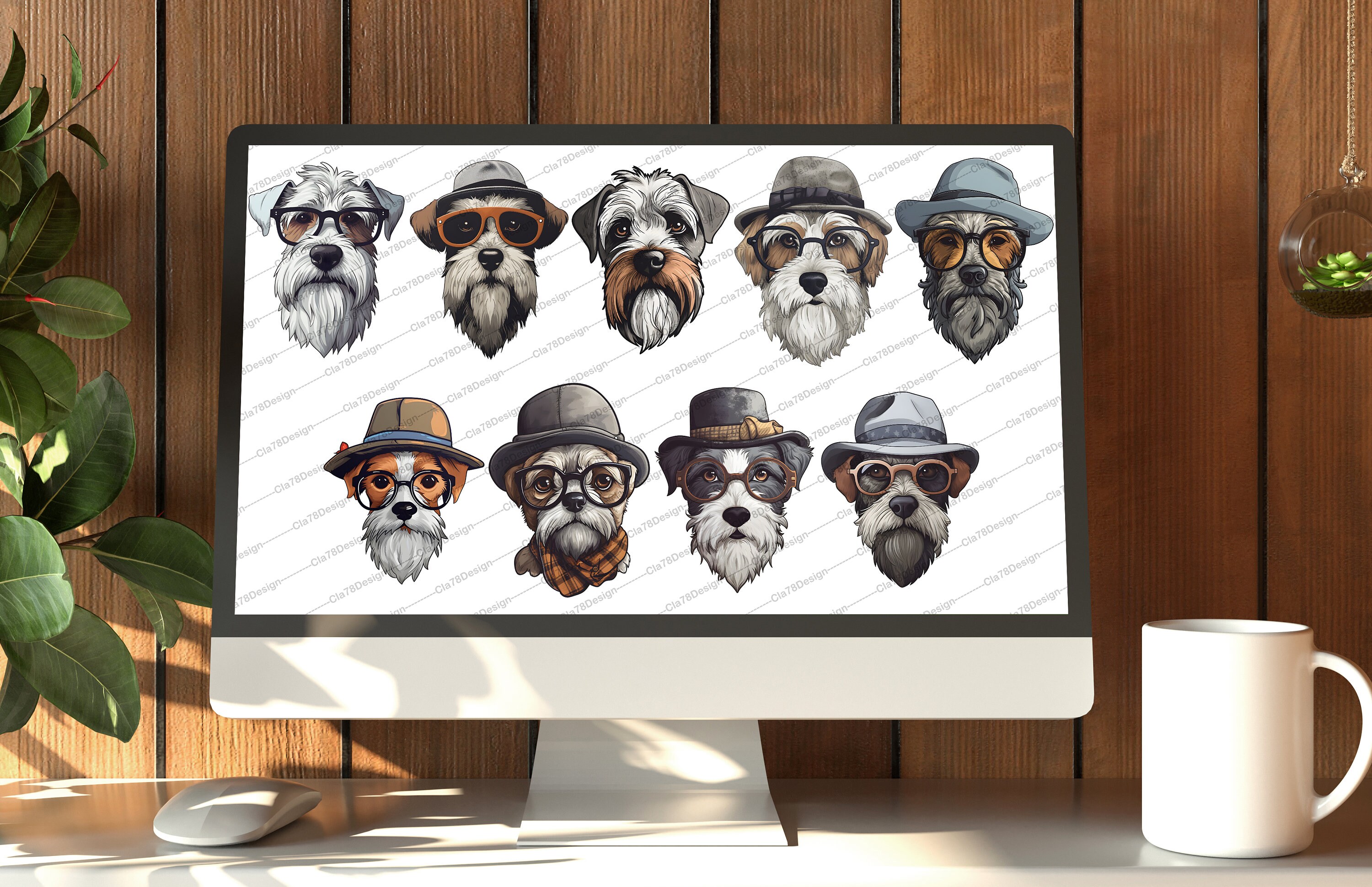 18 Watercolor Hipster Dogs Clipart 8 X 8 Transparent Background Digital ...