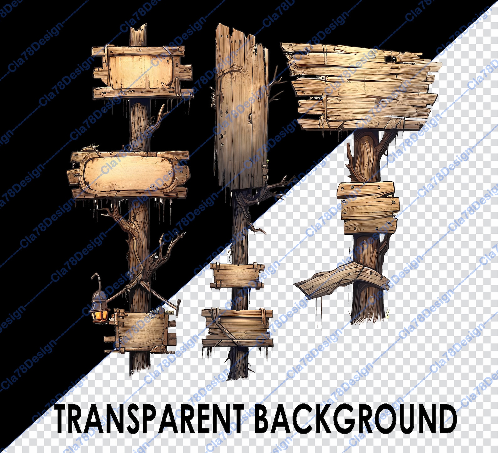 15 Old Wood Signs Clipart 8" X 8" - Transparent Background Digital ...