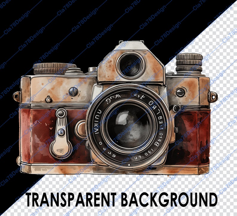 25 Vintage Camera Clipart 6" X 6" - Transparent Background Digital ...