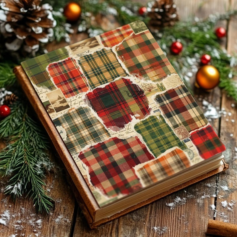 Tartan Plaid Digital Paper Collage, Christmas Patterns, Red Green Gold ...
