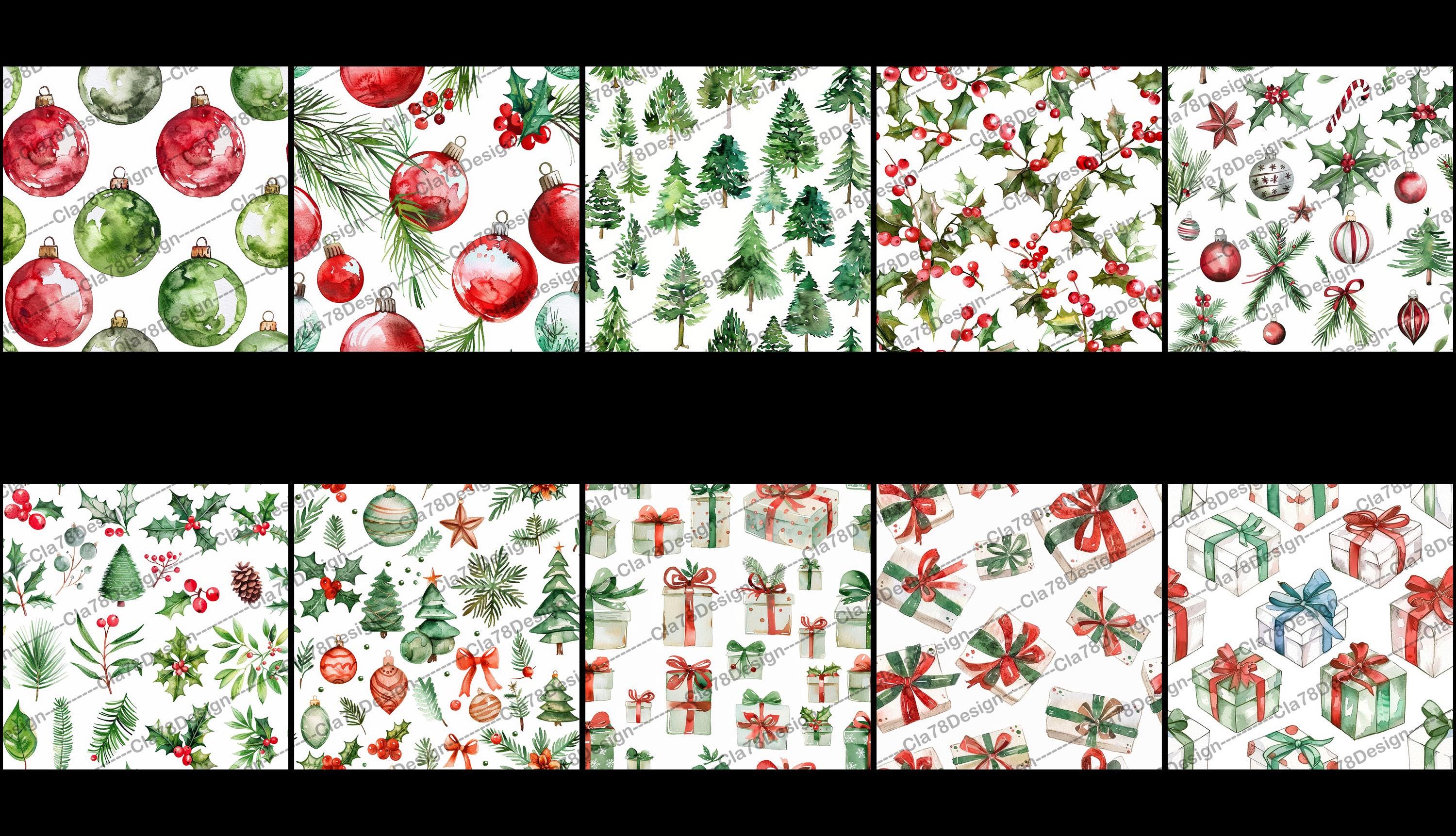 Seamless Watercolor Christmas Digital Paper, Seamless Printable ...