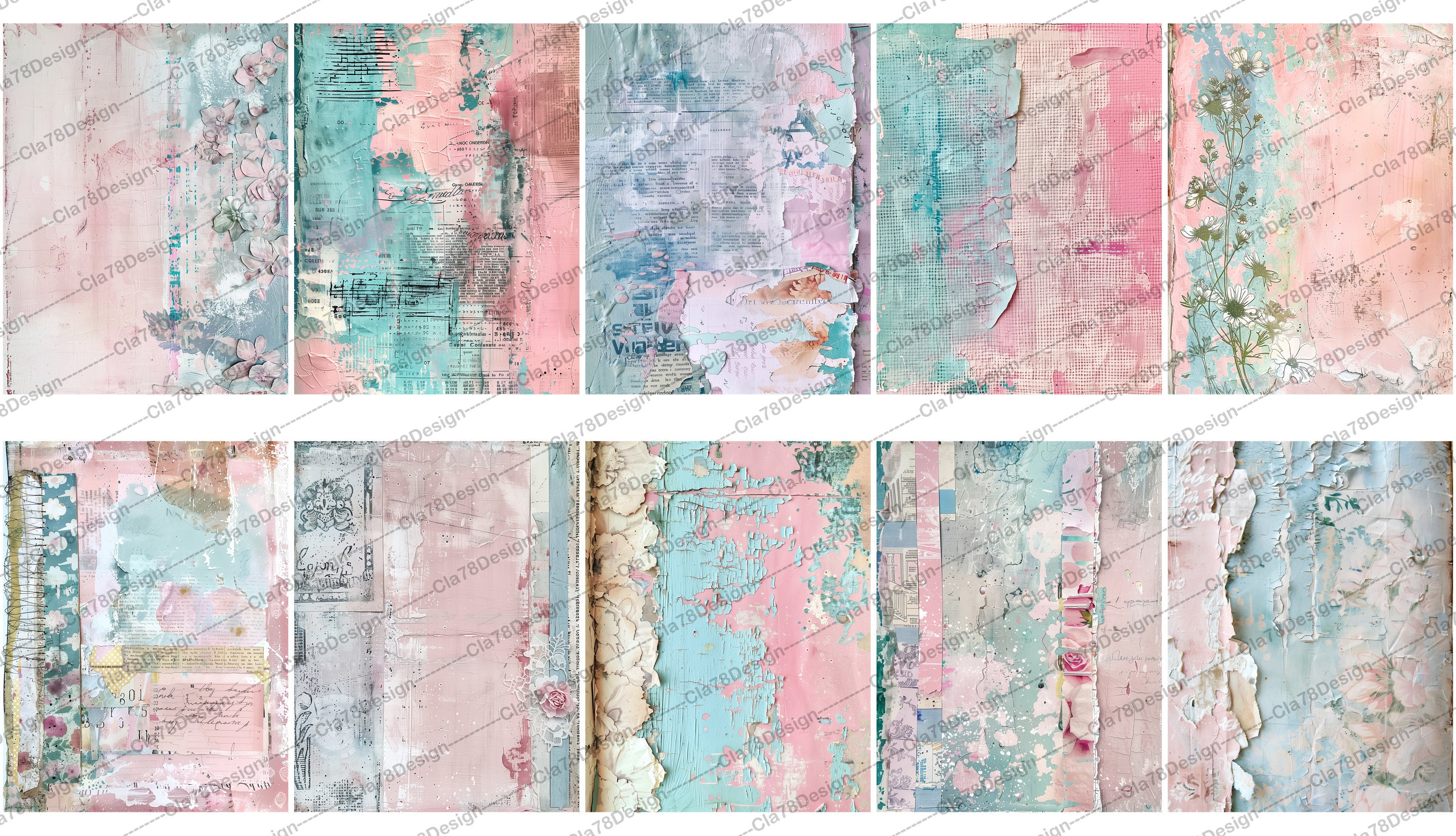 Pastel Scrapbook Paper Set Shabby Chic Pages Vintage Floral Craft ...