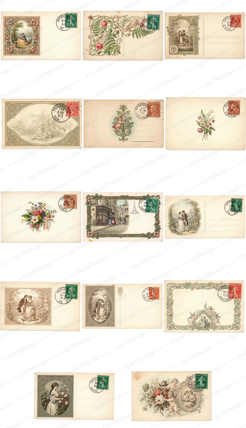Vintage French Postcards Digital Download, Antique Ephemera for Junk ...