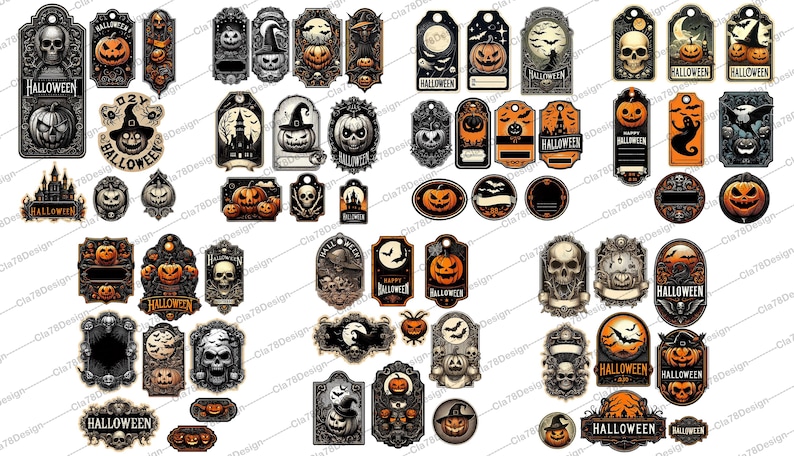 Halloween Tags and Labels Printable, Vintage Skull and Pumpkin Tags for ...