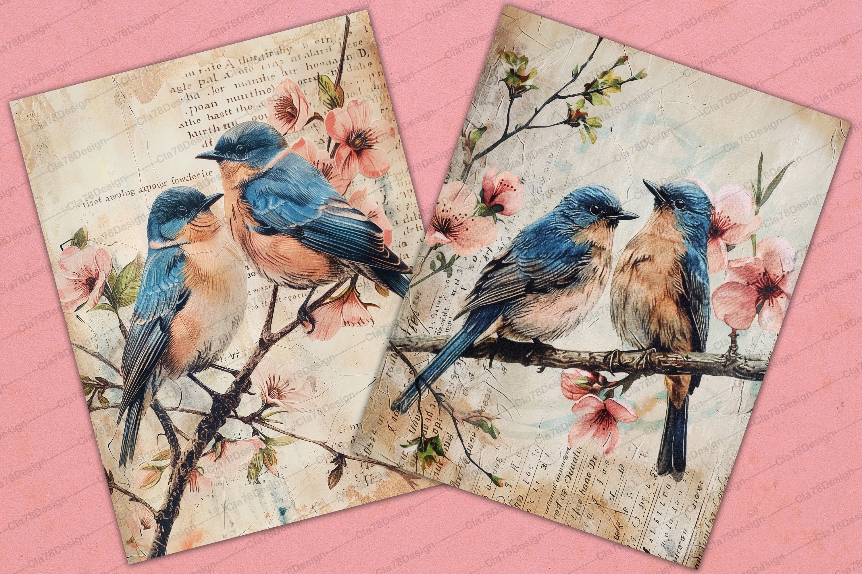 25 Vintage Bird Junk Journal Pages, Digital Floral Scrapbook Paper ...