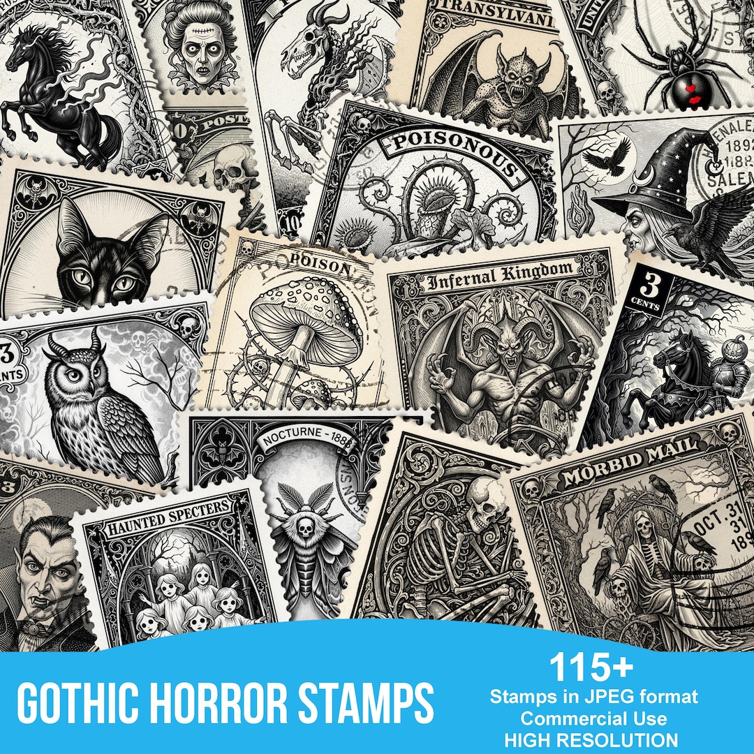 Gothic Horror Digital Stamps, Vintage Halloween Ephemera, Spooky Junk ...