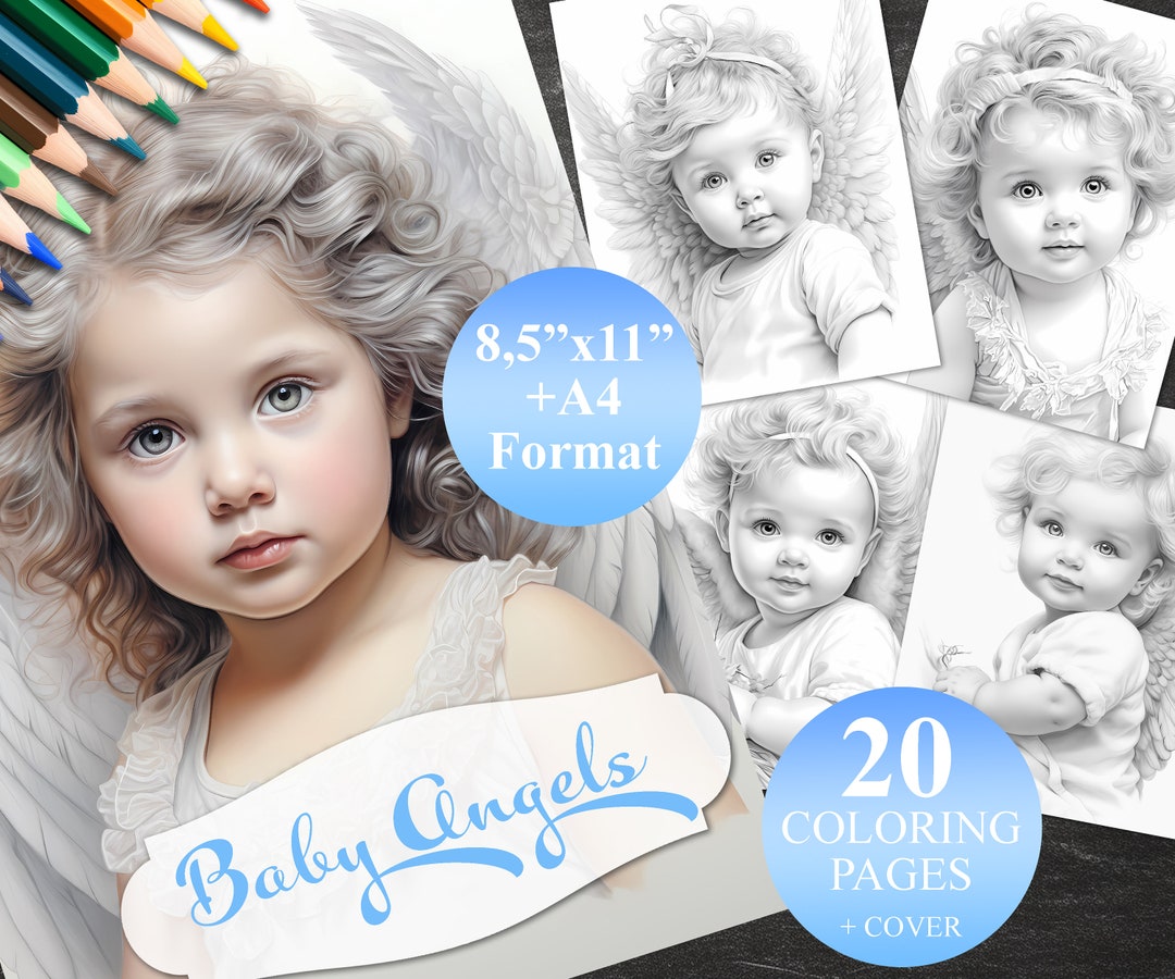20 Baby Angels Coloring Pages + Cover, Printable Adult Coloring Book ...