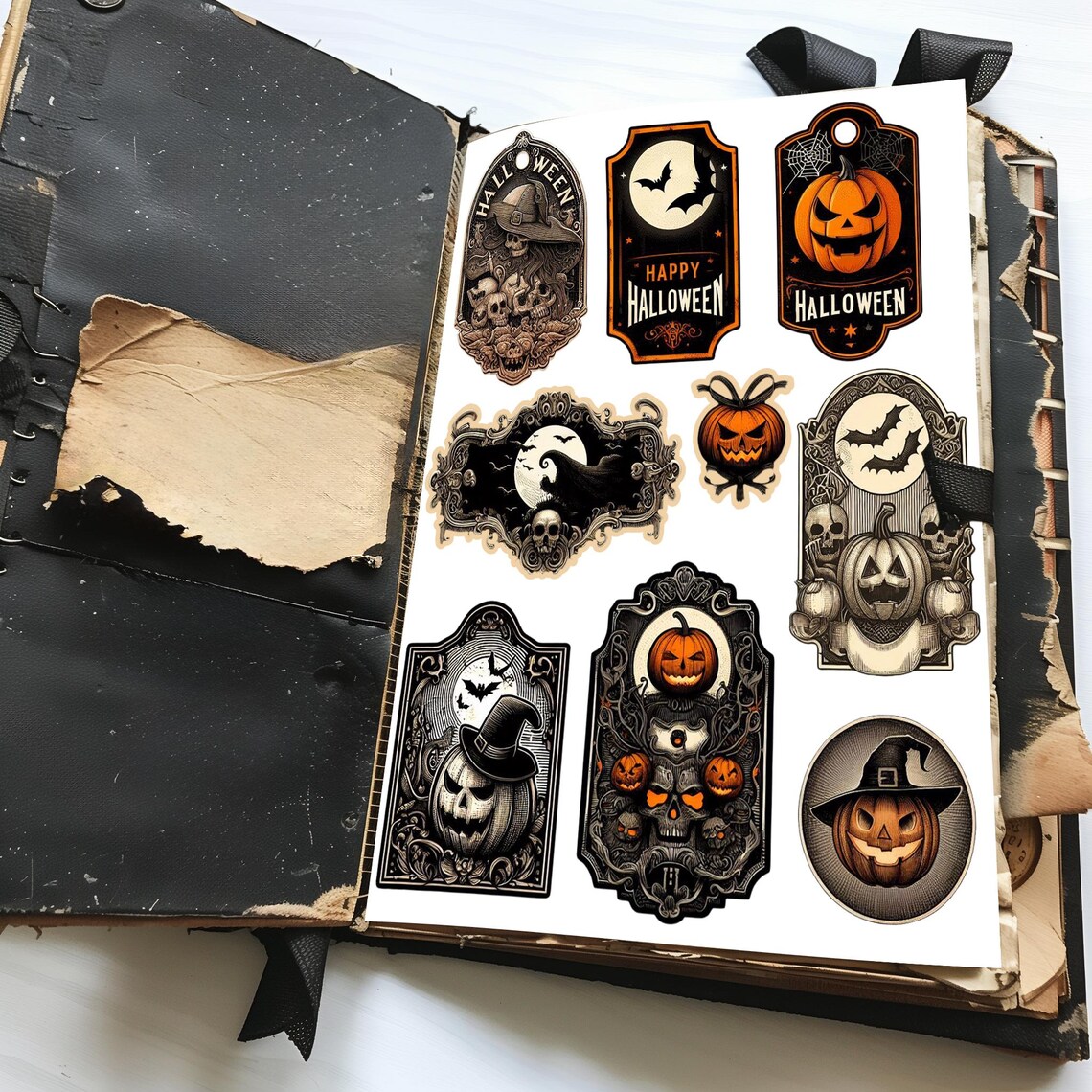Halloween Tags and Labels Printable, Vintage Skull and Pumpkin Tags for ...