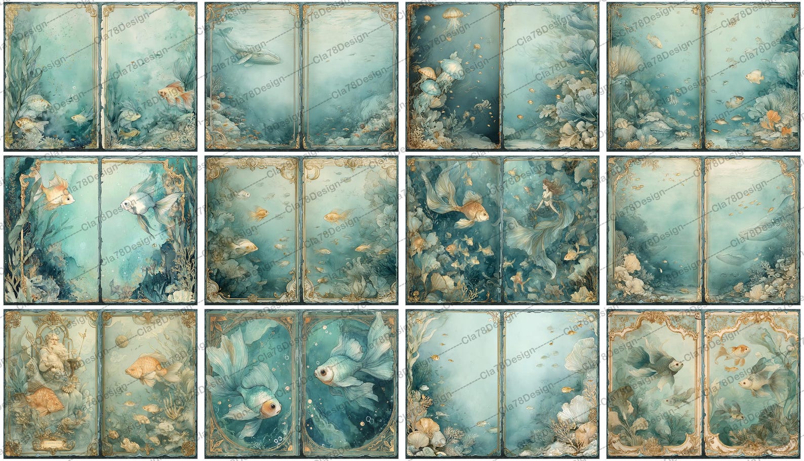 Ocean Junk Journal Pages – Digital Underwater Scrapbook Paper With Fish ...