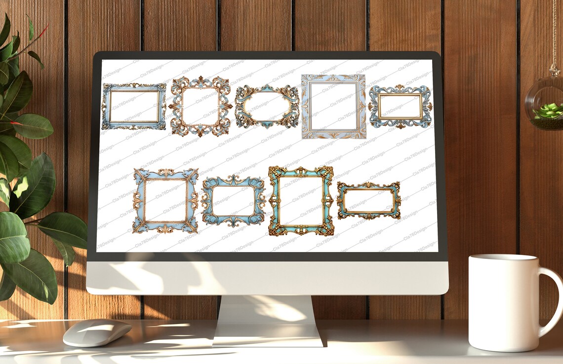 Light Blue Frames Clipart Rococo and Baroque Vintage Clip Art Graphics ...