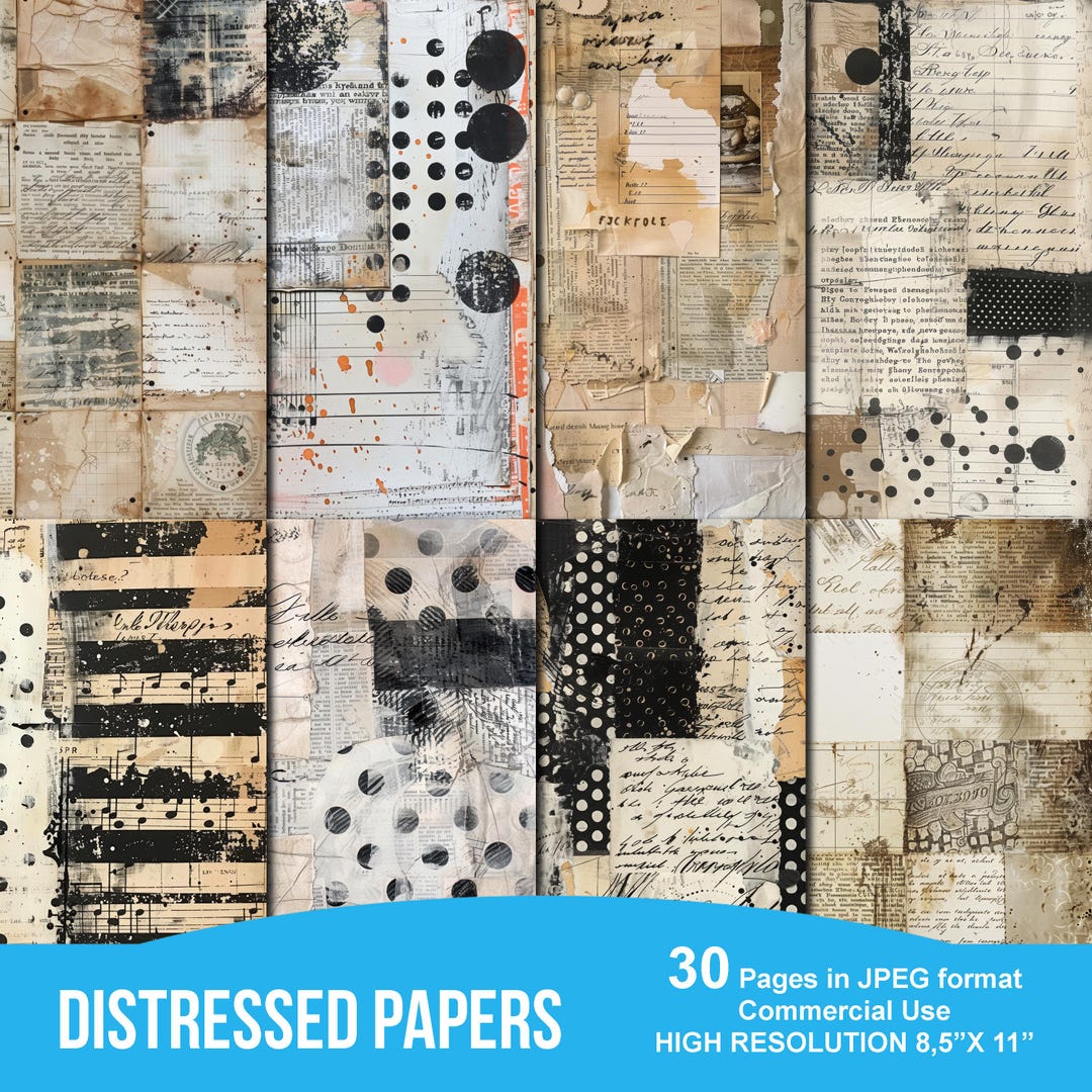 Distressed Papers Vintage Pages Collage, Old Textured Card Junk Journal ...