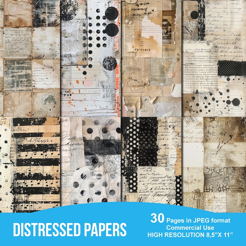 Distressed Papers Vintage Pages Collage, Old Textured Card Junk Journal ...