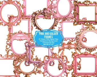 Pink Rococo Frames Clipart: Antique Gold Baroque PNG Graphics (digital ...