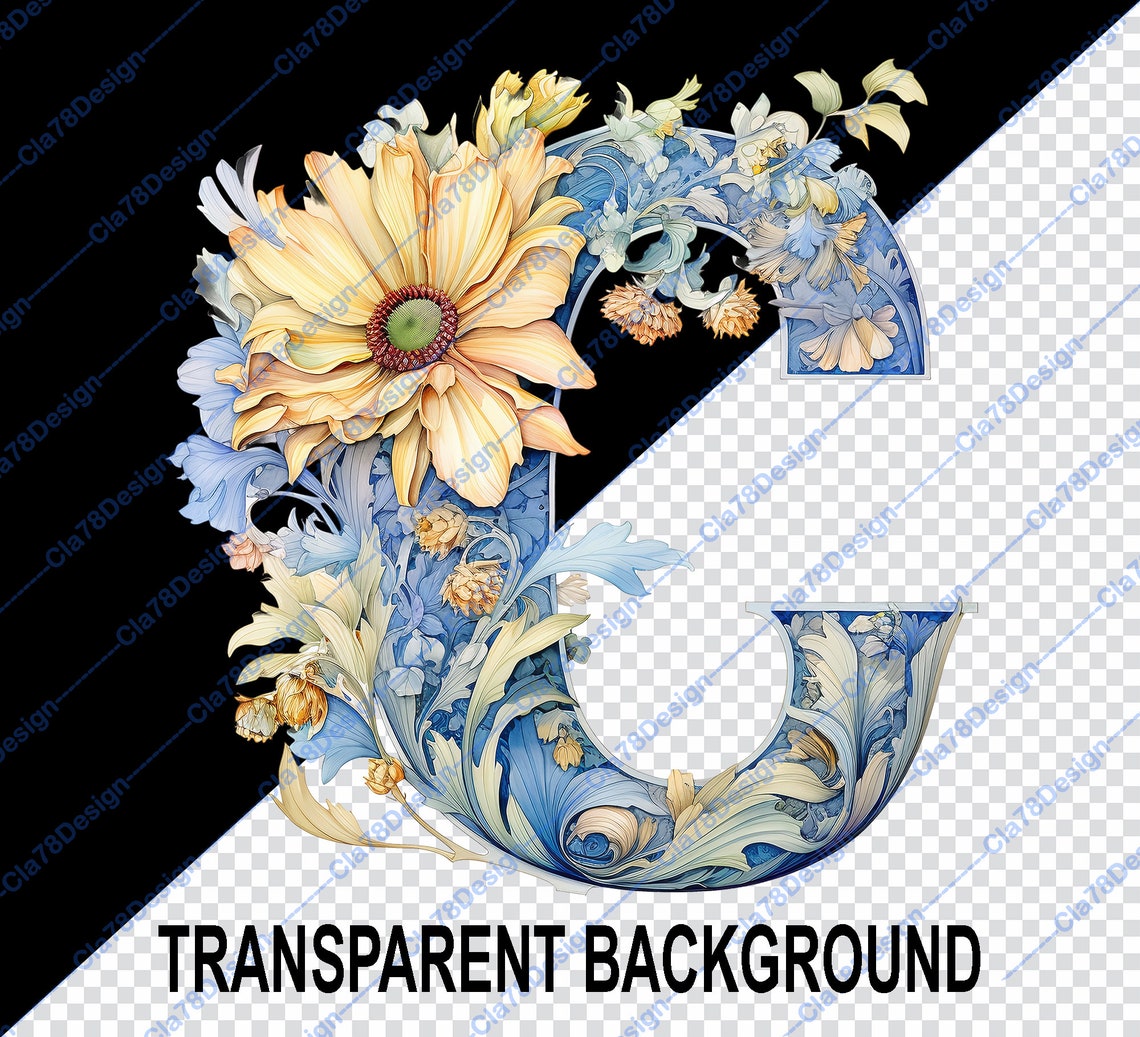 26 Floral Letters Clipart 5" X 5" - Transparent Background Digital ...