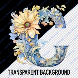 26 Floral Letters Clipart 5" X 5" - Transparent Background Digital ...