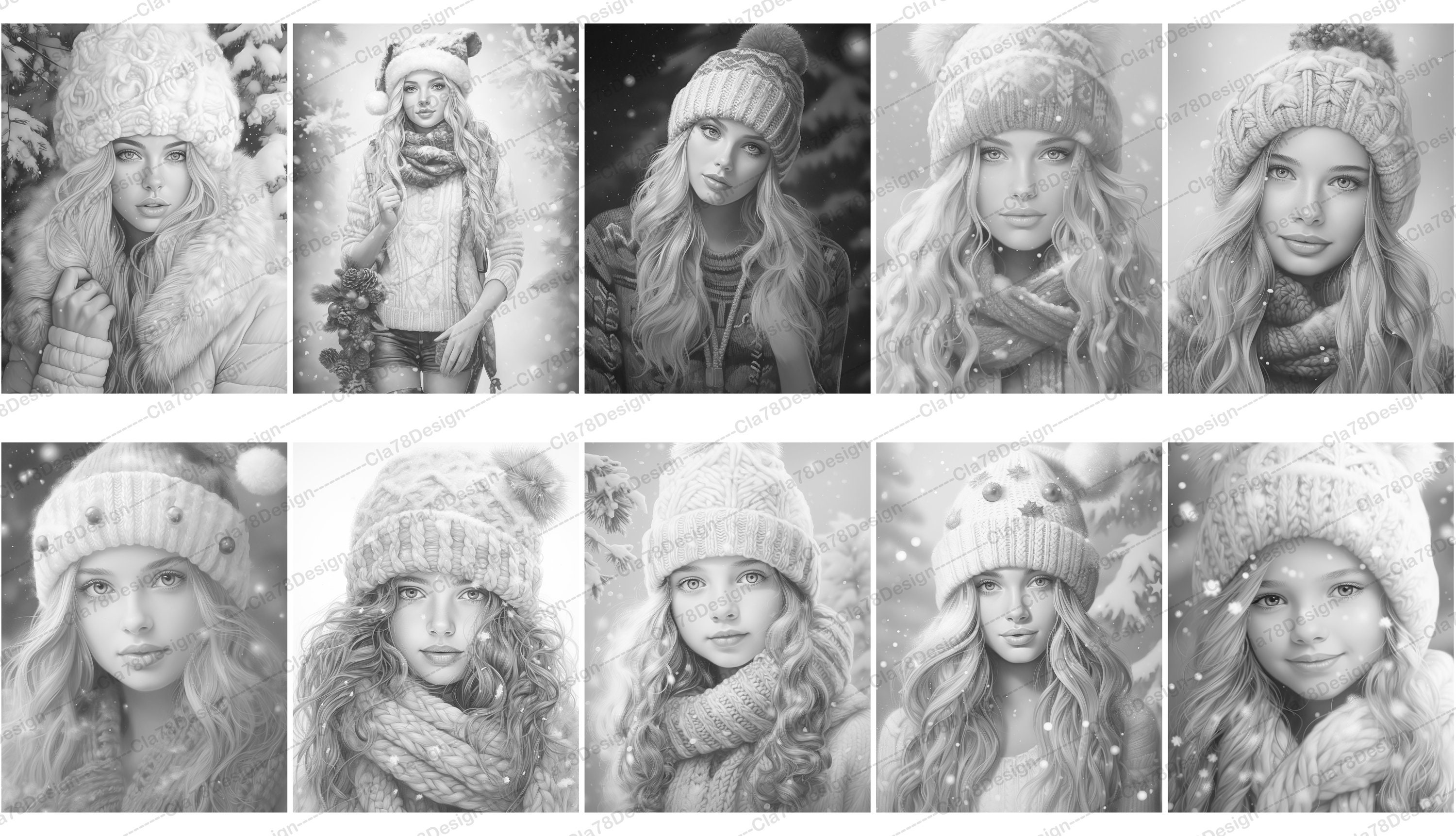 25 Christmas Girls Coloring Pages Cover, Printable Adult Coloring Book ...