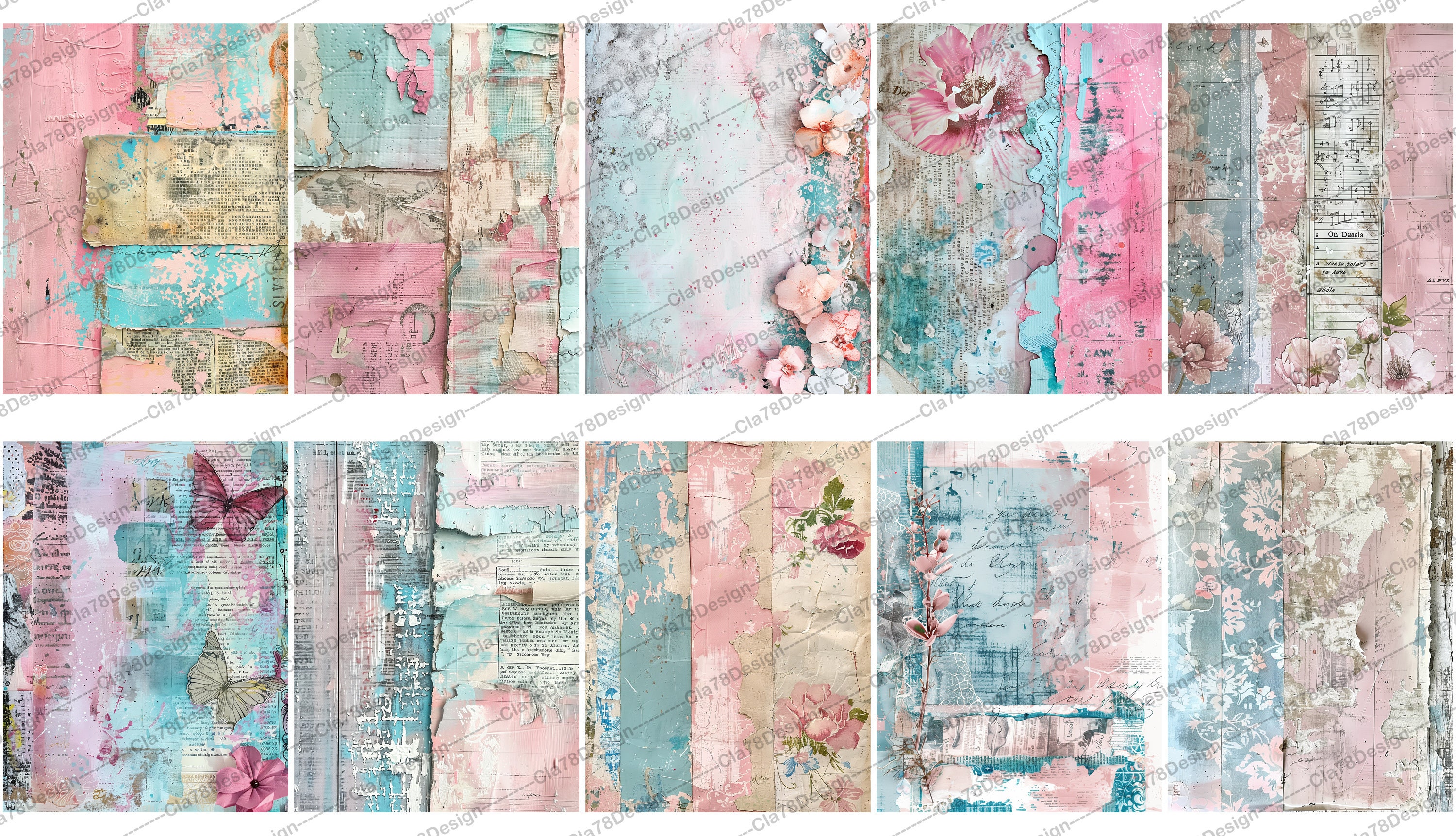 Pastel Scrapbook Paper Set Shabby Chic Pages Vintage Floral Craft ...