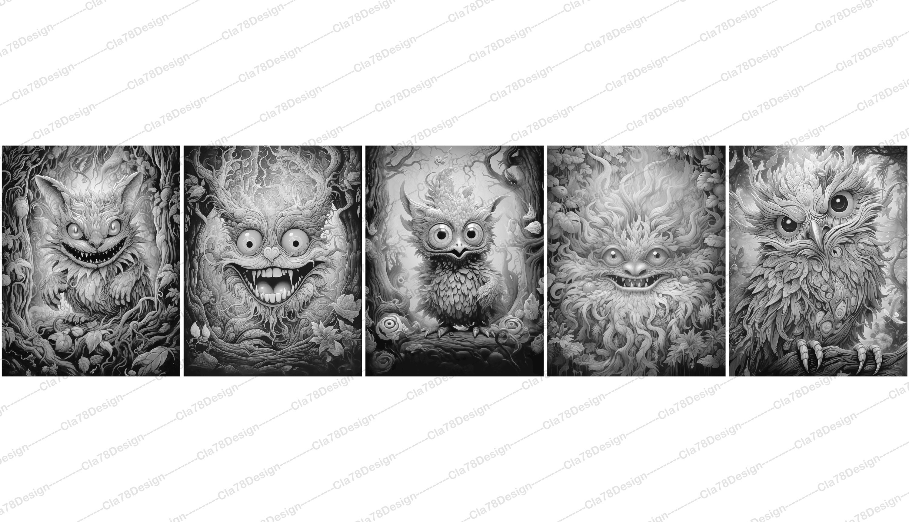 25 Cute Monsters Coloring Pages Cover, Printable Adult Coloring Book ...