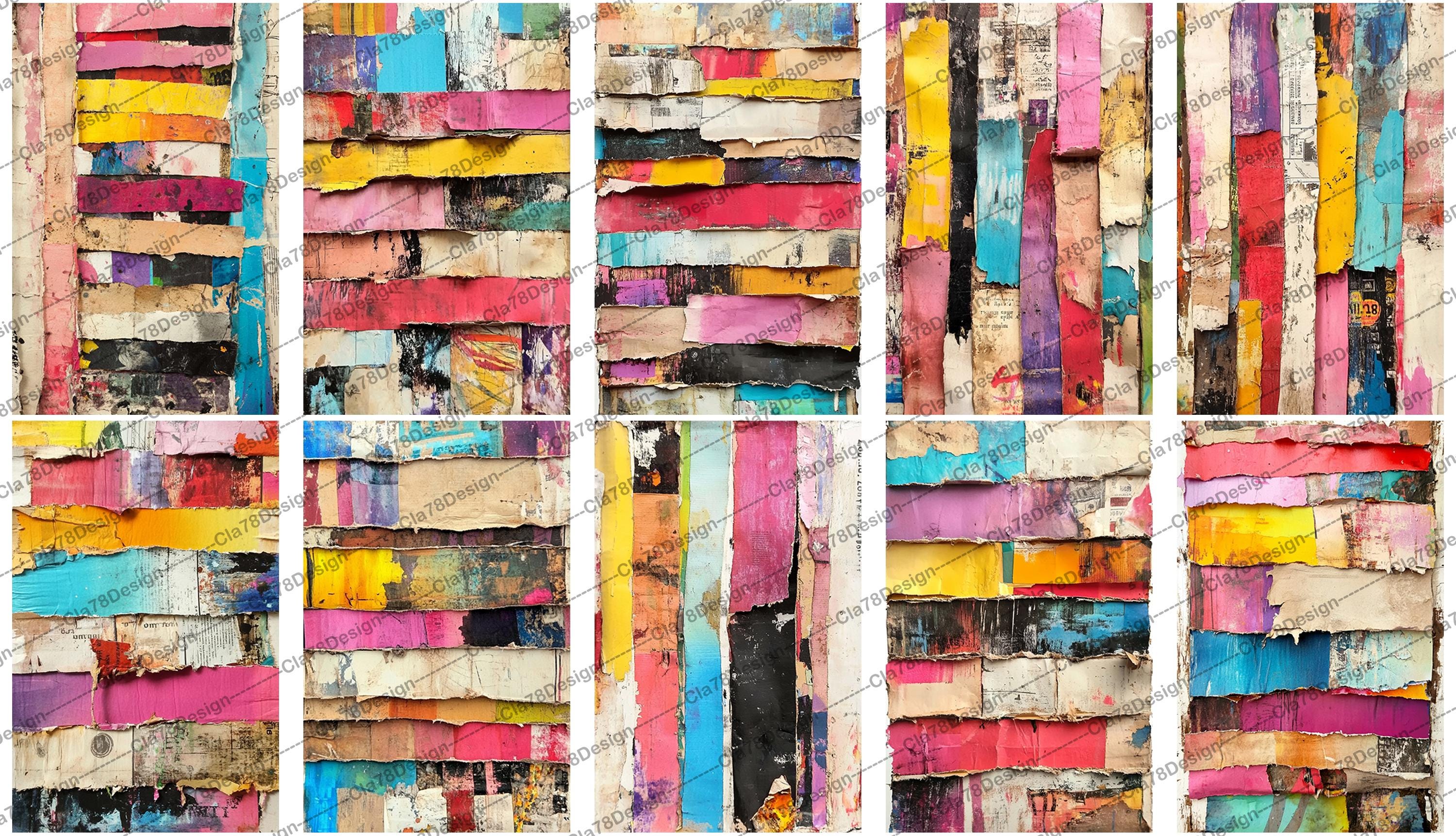 Rustic Rainbow Colored Torn Ripped Half Paper Collage Printable Junk ...