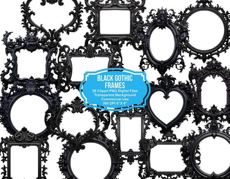 Black Gothic Frames Clipart - Rococo and Baroque Vintage Clip Art ...