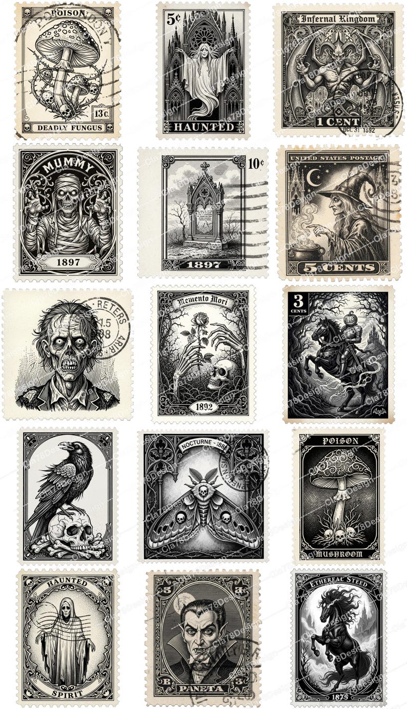 Gothic Horror Digital Stamps, Vintage Halloween Ephemera, Spooky Junk ...