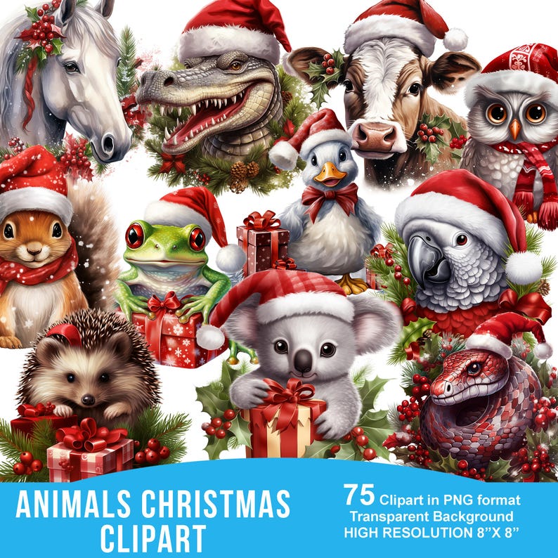 Winter Animals Clipart Bundle, 75 PNG, Christmas Animal Graphics, Cute ...