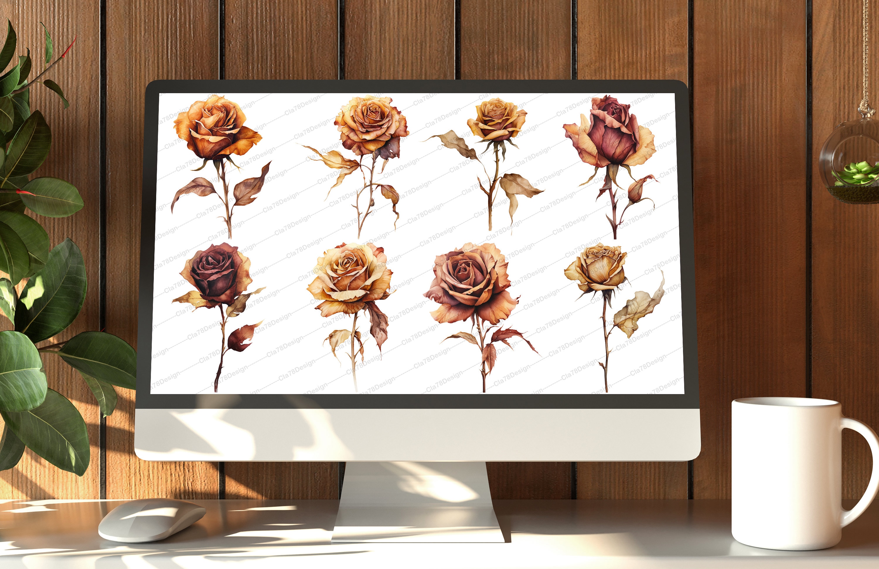 15 Dried Roses Clipart 6" X 6" - Transparent Background Digital ...