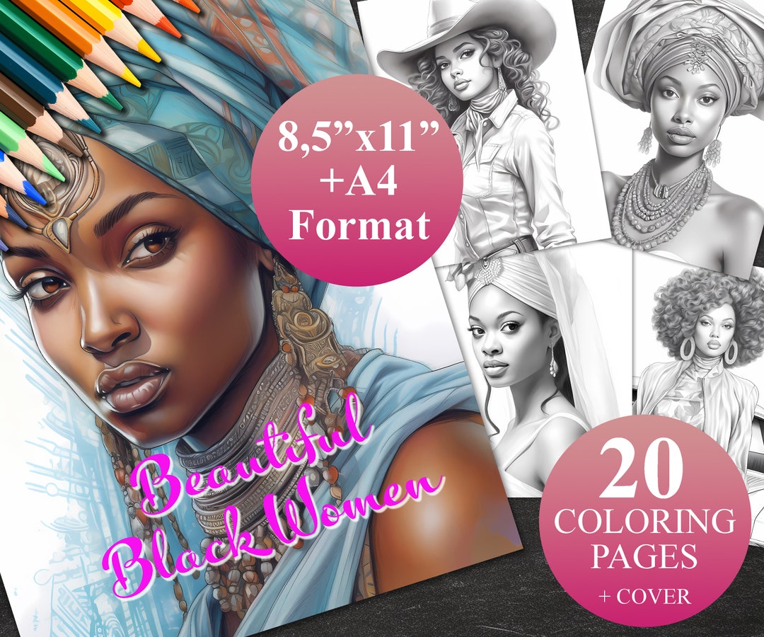 20 Beautiful Black Women Coloring Pages + Cover, Printable Adult ...