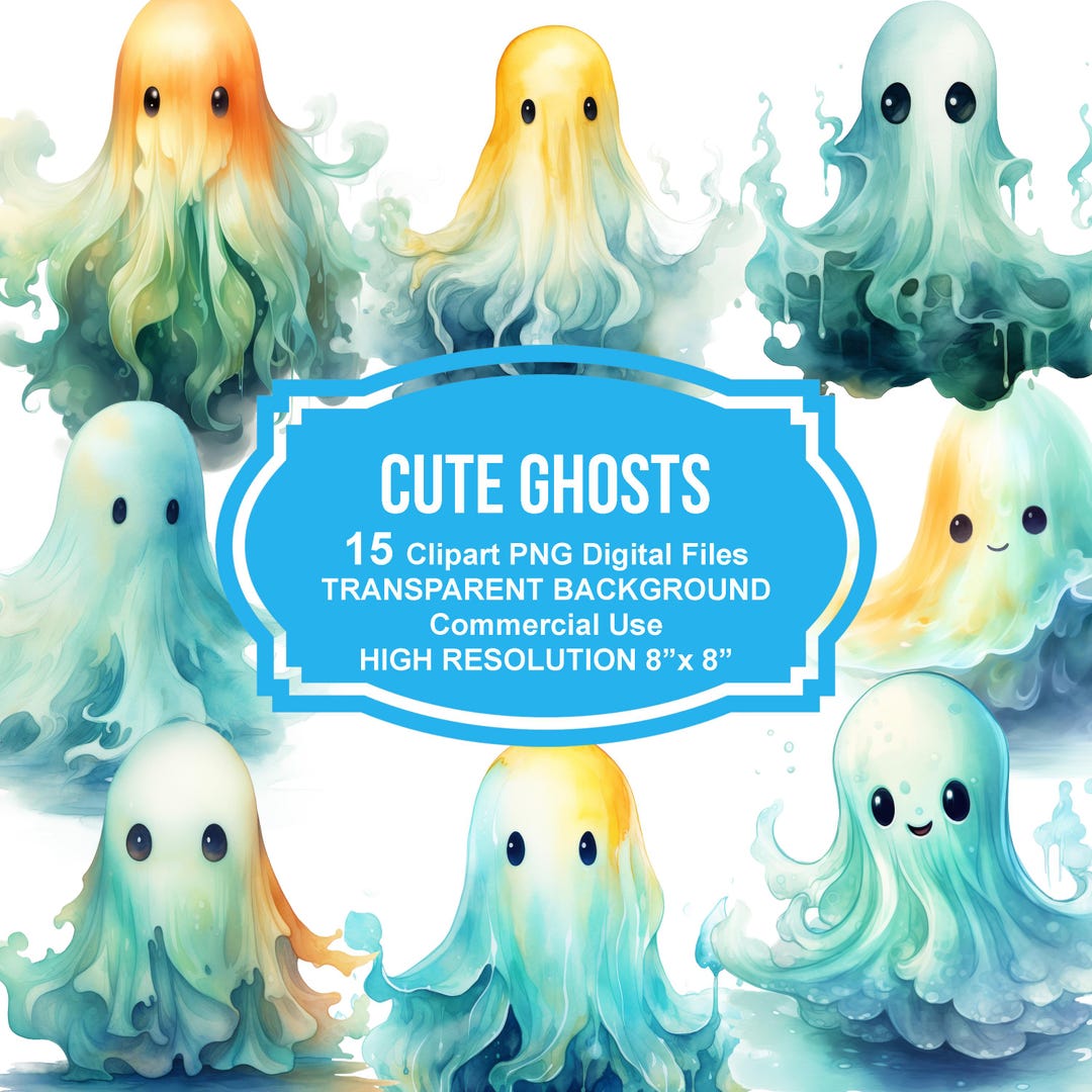 15 Cute Halloween Ghost Clipart, Watercolor Clipart, Halloween PNG ...