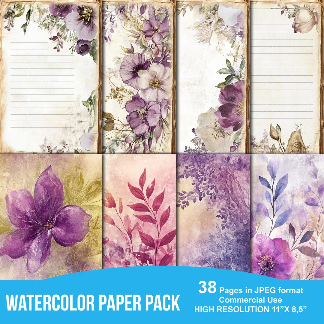 Watercolor Distressed Printable Paper Pack Pastel Craft Backgrounds ...