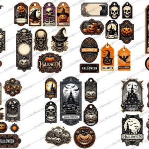 Halloween Tags and Labels Printable, Vintage Skull and Pumpkin Tags for ...