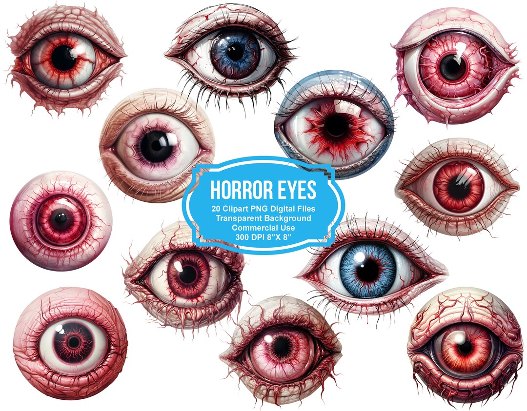 20 Horror Eyes Clipart 8" X 8" - Transparent Background Digital ...