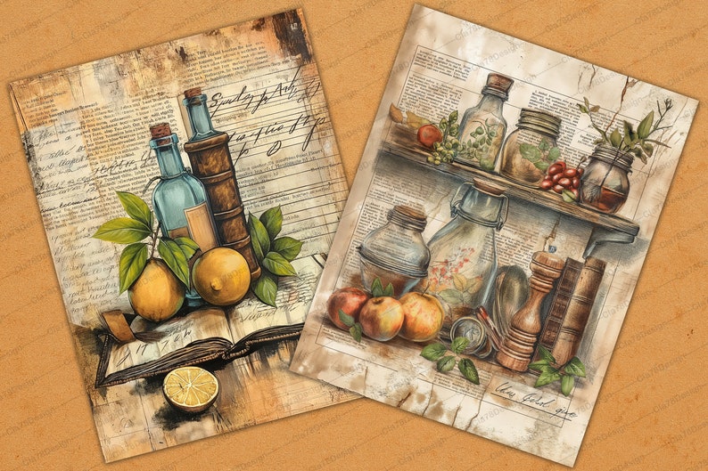 20 Vintage Cooking Junk Journal Pages, Digital Scrapbook Paper ...